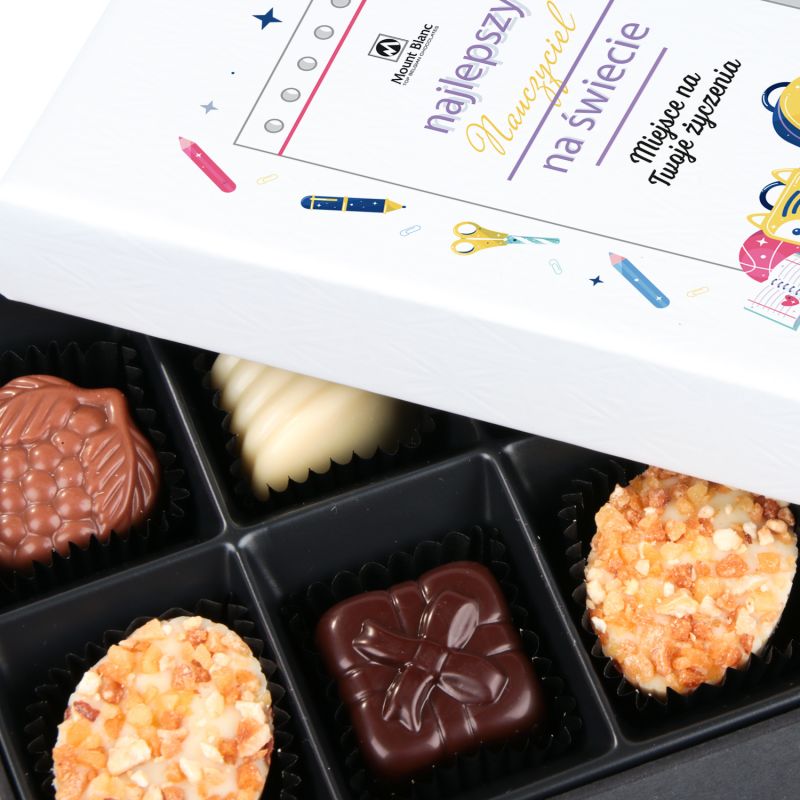 Czekoladki dla nauczycieli Premium White Mini z życzeniami